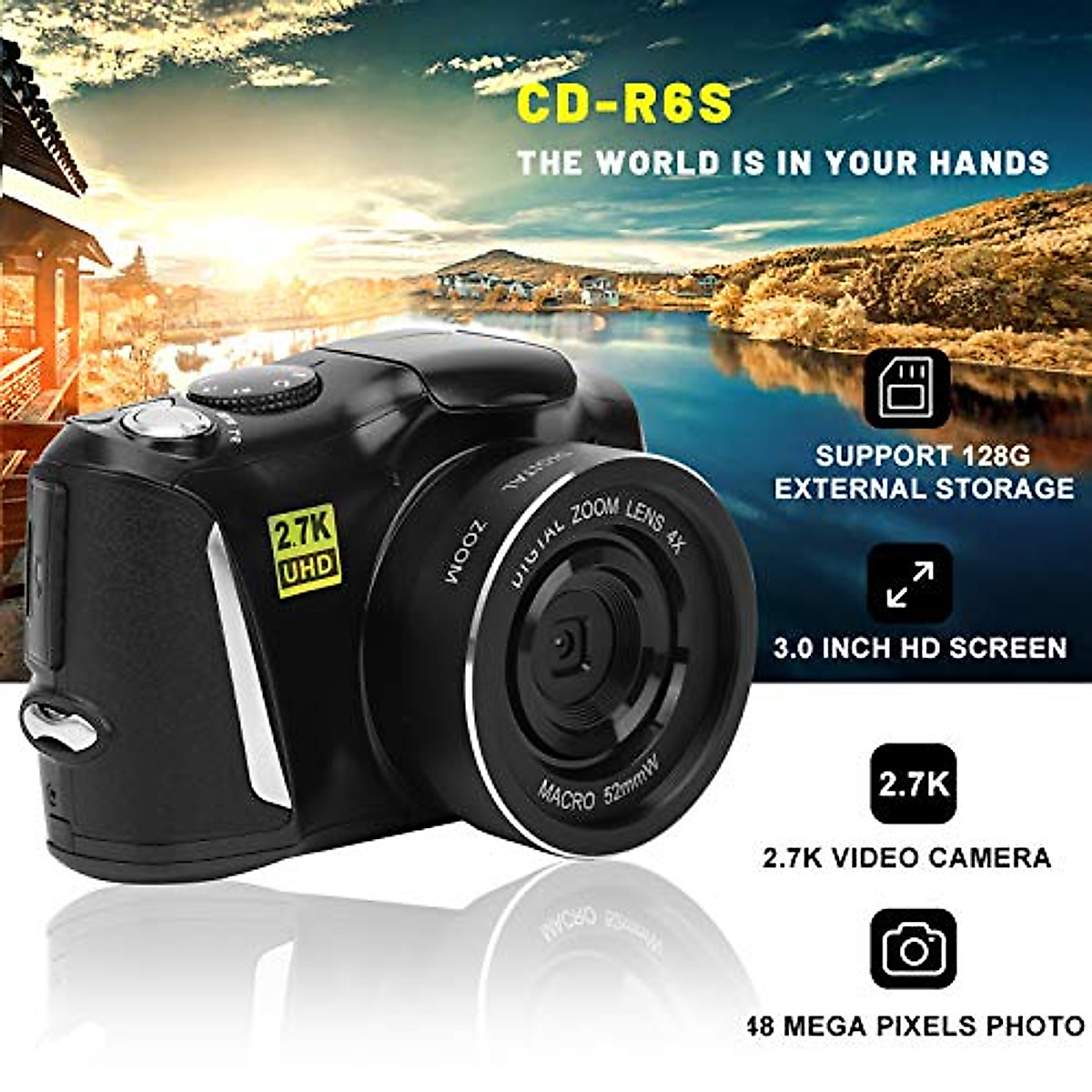 ZRQYHN 48mp Mirrorless Camera 2.7k High Definition Video Recorder Household Digital Camera, Built-in Flashlight, Support 3 Metering Modes, for Family Gatherings