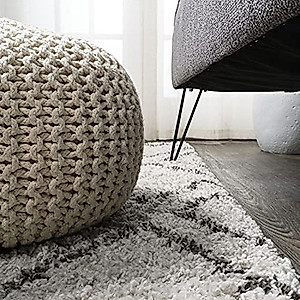 JONATHAN Y SHG103A-8 Soller Diamond Trellis Shag Indoor Area-Rug, Contemporary, Modern, Bohemian Easy-Cleaning,Bedroom,Kitchen,Living Room,Non Shedding, Beige/Dark Gray, 8 X 10