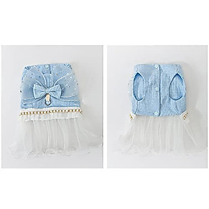 Cat Dress Harness with D Ring Summer Princess Style Seersucker Mesh Skirt Bow Dress for Small Medium Dogs Cats Girl Chihuahua Yorkie Teddy Pet Clothes (X-Large)