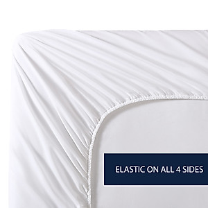 Nautica - Twin Fitted Sheet, Cotton Percale Bedding, Casual Home Decor (Solid White, Twin)
