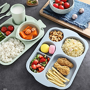 Nicunom 8 Pack Unbreakable Divided Plates, 5-Compartment Wheat Straw Tray Divided Food Plates Lunch Trays Section Plates for kids Adults, Microwave Dishwasher Safe, BPA Free, 11 Inch