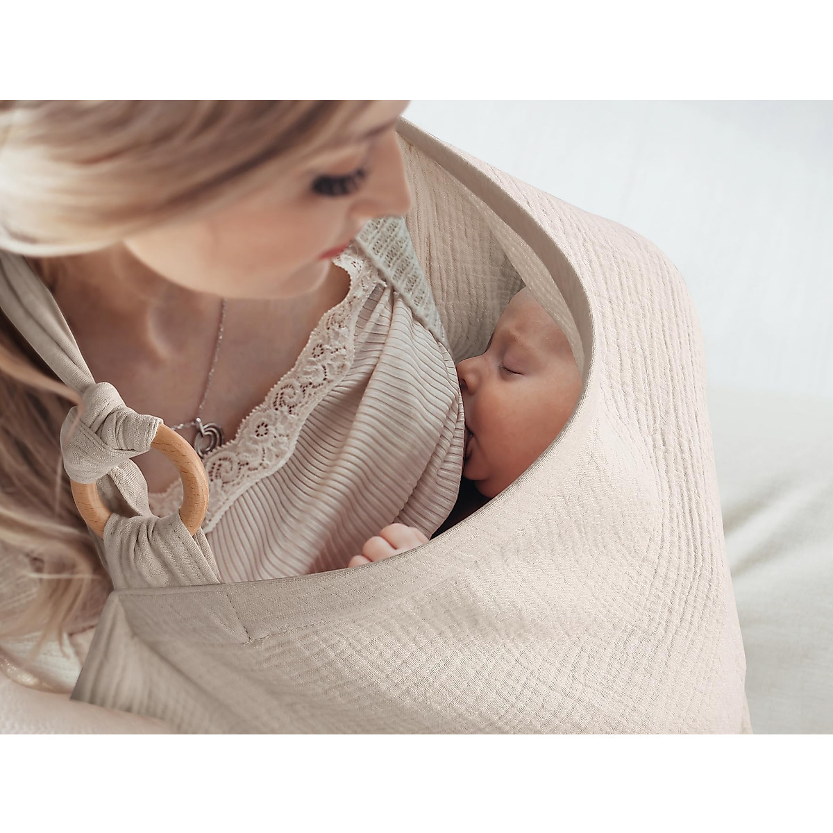 Muslin Nursing Covers for Breastfeeding, MVUOCR 100% Cotton Breastfeeding Cover for Mom, Multi-use Nursing Apron with Drawstring Bag, Soft and Breathable Privacy Nursing Covers with Wooden Hoop