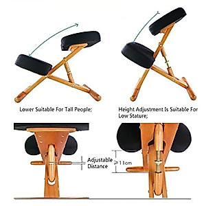Kneeling Chairs Ergonomic with Roller, Adjustable Wooden Frame Kneeler Stool, Orthopaedic Posture Chairs, Improve Posture,Office Home (Color : Black)