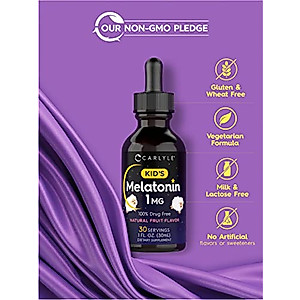 Kids Melatonin Liquid | 1 fl oz | Two Pack | Natural Fruit Flavor | Drug Free | by Carlyle