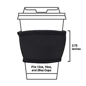 TahoeBay Coffee Cup Sleeves - 12, 16, and 20 oz Starbucks Compatible Reusable Neoprene Insulator (Black, 4)