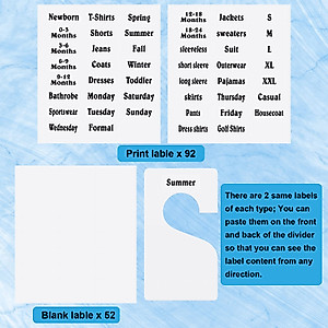 20 Pieces Blank Clothing Rack Divider Clothing Rack Size Dividers Acrylic Baby Closet Dividers Rectangular Large Closet Dividers and 144 Pieces Sorting Labels for Home Closet Cloth Store DIY Craft