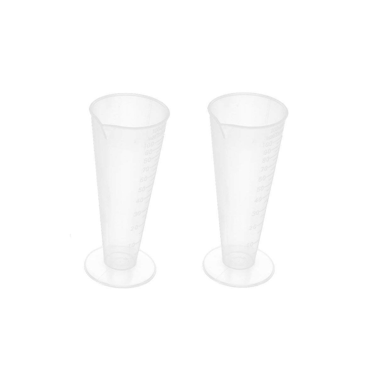 YXQ 100mL Plastic Graduated Measuring Cup Capacity Beaker Cone Shape Round Base Labs Kitchen Clear, 2Pcs