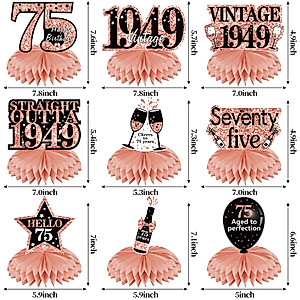 Bumqviy 9Pcs 75th Birthday Honeycomb Centerpieces Decorations with String Lights for Women, Rose Gold Pink Happy 75 Birthday Table Party Supplies, Vintage 1949 Aged to Perfection Birthday Table Sign