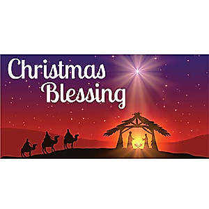 BANNER BUZZ MAKE IT VISIBLE Christmas Blessing Banner, Holiday Christmas Party Decor Banner Sign, Heavy Duty 11 Oz Vinyl, Metal Grommets & Hemmed Edges, Perfect for Outdoor Home Garden Decor (8' X 3')