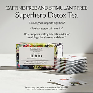 Sakara Detox Tea, 20 Bags - Herbal Tea with Rose Petals, Lemon Peel, Lemongrass, Orange Peel, & Rooibos, Organic Tea Bags for Digestive Health, Caffeine Free Tea, Digestive Tea