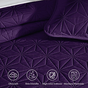 Whale Flotilla Queen Quilt Bedding Set, Soft Purple Bedspreads Quilts Queen Size for All Seasons, 3 Pieces Lightweight Geometric Star Pattern Coverlet