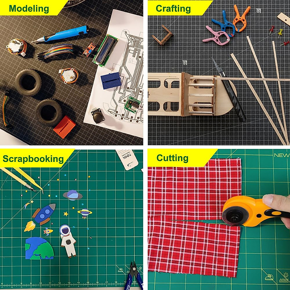 NEWBRAUG 18'' × 24'' Perfect Self Healing Cutting Mat, Non-Slip Gridded Rotary Cutting Board, Necessary for Quilting, Sewing, Craft, Fabric & Scrapbooking(Green/Black)