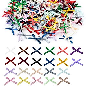 AUEAR, Mini Satin Ribbon Flowers Bows Ties Craft Scrapbooking Embellishment DIY Projects Bowties Decorations for DIY Hair Clips Pets Hair Bows (200 Pack)