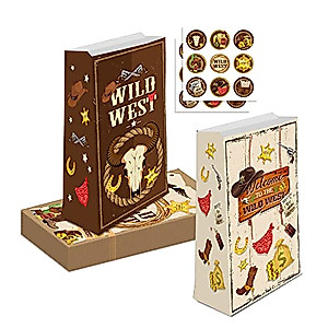 Kristin Paradise 12Pcs Western Cowboy Party Favor Bags, Texas Rodeo Theme Birthday Paper Goodie Gift Bags