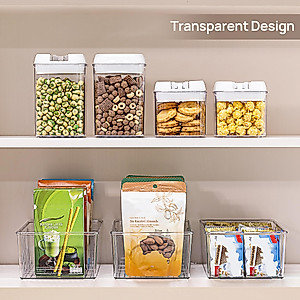 Vtopmart 4 Pack Food Storage Organizer Bins, Clear Plastic Storage Bins for Pantry, Kitchen, Fridge, Cabinet Organization and Storage, 4 Compartment Holder for Packets, Snacks, Pouches, Spice Packets
