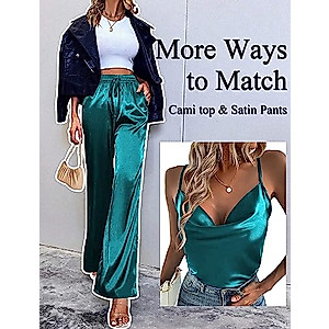 Ekouaer Lounge Wear Sets Women's Summer Silk Sleeping Pajamas Satin Cami Top with Long Pants Gift Set 2 Piece Tracksuit Blue Green,XXL