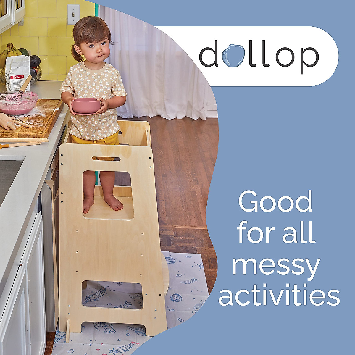 Disposable Splat Mats | Biodegradable + Compostable | 30 Count | Under Highchair Splat Mat for Floor | Liquid Resistant | Durable | dollop (Blue Out of This World)