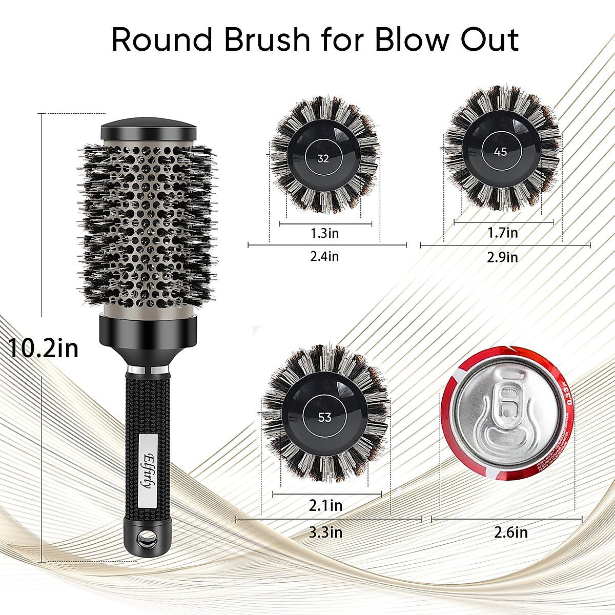 Elfirly Round Brush for Blow Drying, Ionic Tech Thermal Ceramic Round Hair Brush for Blow Out, Barrel Brush with Boar Bristles for Hair Curling, Styling (3 Pack - Barrel 1.3 inch, 1.7 inch, 2.1 inch)