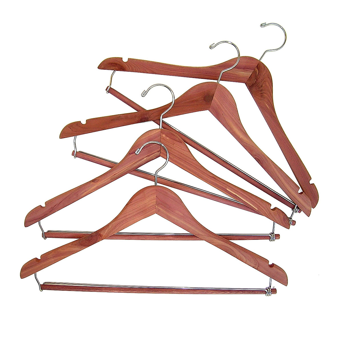 CedarFresh 26340 Red Cedar Wood Clothes Hangers | Locking Trouser Bar and Swivel Hook | Set of 4