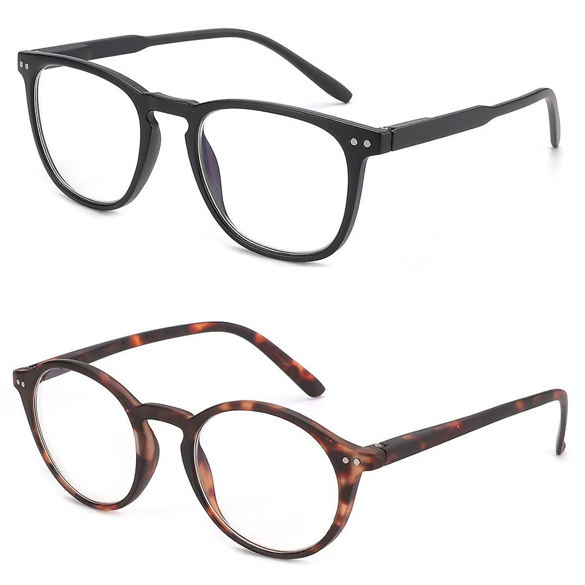 BLUEMOKY Reading Glasses for Women Men, Blue Light Blocking Glasses 2 Pack, Computer Readers, Spring Hinge(2.50x)