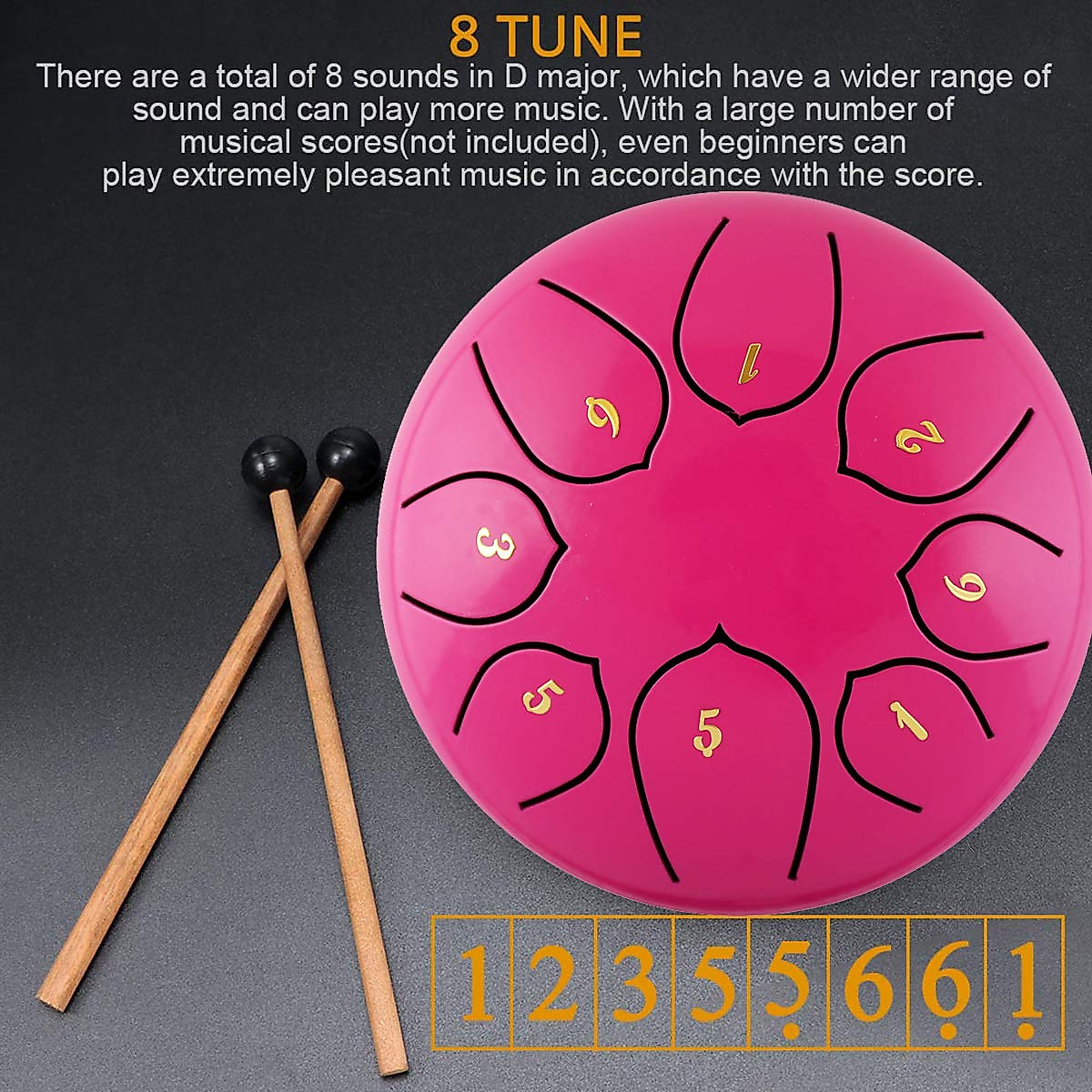 MITUTEN Steel Tongue Drum 8 Notes 6 Inches Chakra Tank Drum With bag, Music Score for Musical Education Yoga Meeting Office Home (Pink)
