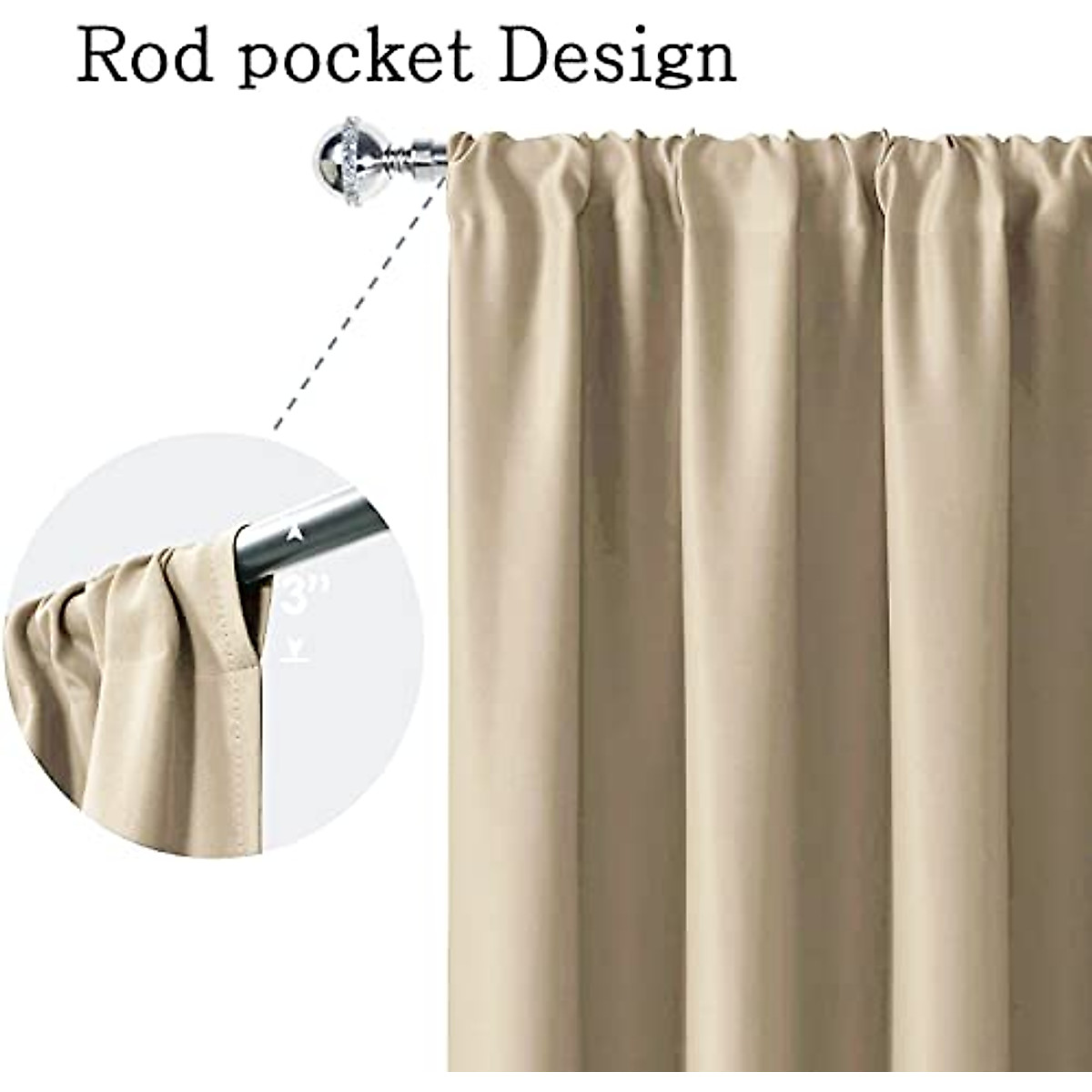 Merryfeel Blackout Window Curtains - Rod Pocket Room Darkening Light & Noise Reducing Thermal Insulated Window Draperies for Bedroom/Living Room (Wheat, 2 Panels, 37 inches Wide x 63 inches Long)