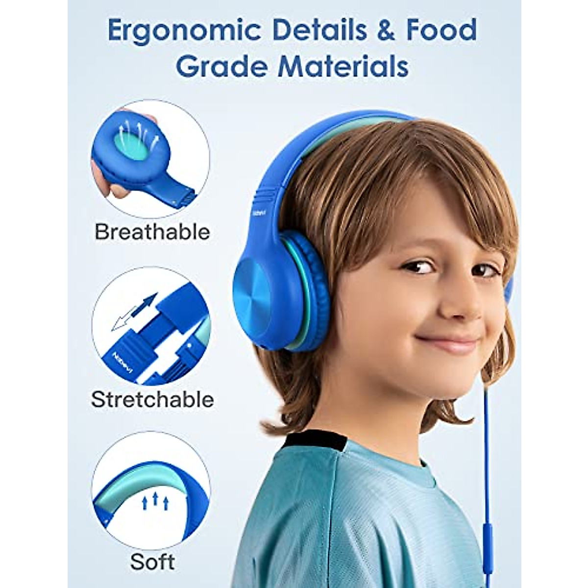 Kids Headphones with MIC, Over-ear, 85/94dB Safe Volume Limit, Sharing Function, HD Sound, Headphones for School, Toddler, Headset for On-line Study, Travel