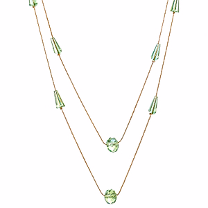 COOLSTEELANDBEYOND Gold Statement Necklace Two-Strand Long Chains with light Green Cone Crystal Beads Charms Pendant