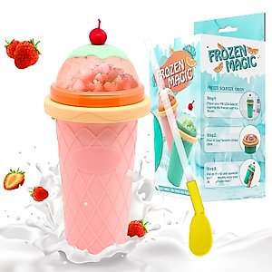 Slushie Cup, Smoothie Cups with Lids & Straws, Slushy Cup for Juices, Milk and Ice Cream Make, Portable Frozen Magic Slushie Cup Maker for Kids, Friends and Family (Pink)