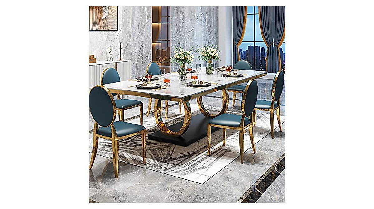 LITFAD Modern Marble Dining Table Set for 6