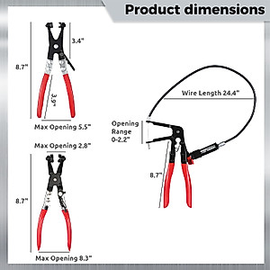 yeesport Vise Grips Locking Pliers 3PC,Hose Clamp Pliers,Remover Kit with Long Reach Wire Spring Hose Clamp Pliers for Automotive Coolant Radiator Heater and Water Hose with Band Flat or Large Clamps