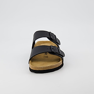 CUSHIONAIRE Men's Lane Cork footbed Sandal with Adjustable Buckle Straps +Comfort, Black Nappa 8