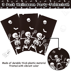 3 Pack Halloween Skeleton Tablecloth, Halloween Tablecloth Party Decorations, Plastic Skull Tablecover Backdrop Background Banner for Halloween Haunted House Party Decoration and Supplies, 54 x108Inch