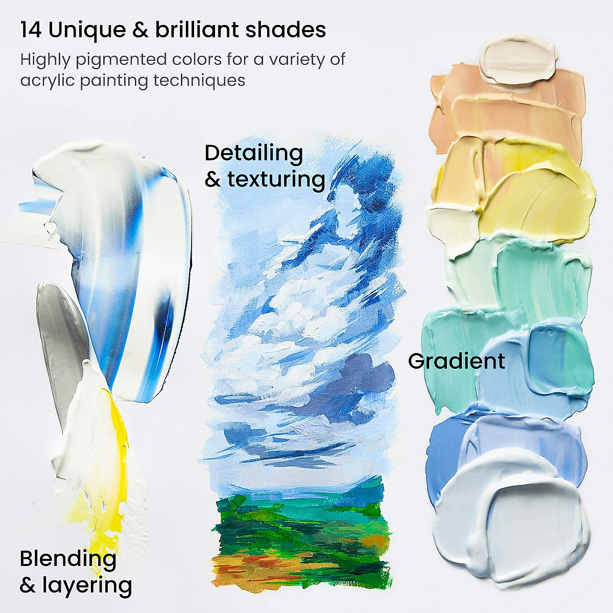 ARTEZA Acrylic Paint Set of 14 Colors, 4.06 Ounce Tubes, Non-Toxic Acrylic Artist Paints. Art Supplies for Painting