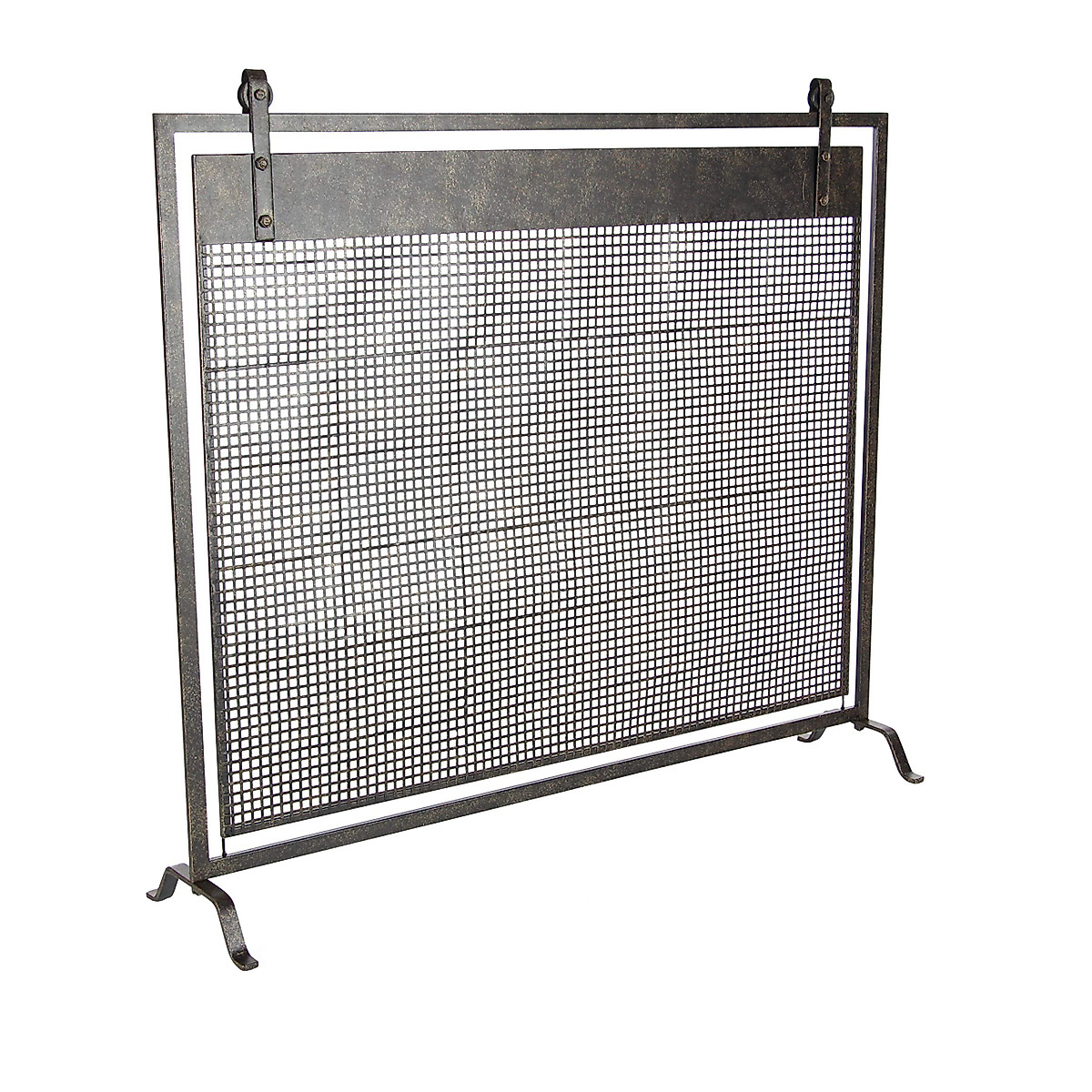 Deco 79 Metal Geometric Fireplace Screen Suspended Grid Single Panel with Bolted Detailing, 38" x 9" x 35", Black