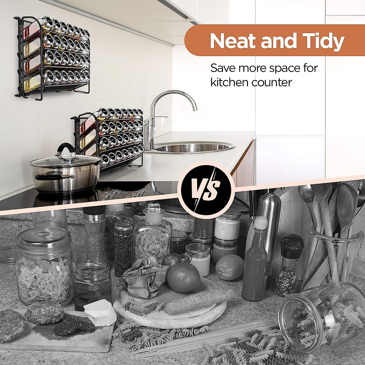 CHARMDI 4 Tier Spice Rack Organizer for Cabinet, Detachable Countertop Spice Rack for Spice Jars(Jars Not Included), Spice Rack Wall mount for Countertop, Cabinet, Kitchen, Black