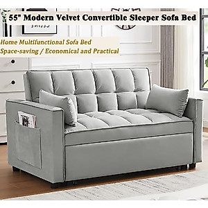 Lin-Utrend 3 in 1 Convertible Sleeper Sofa Bed with Pull Out Sofa Bed, Modern Velvet Loveseat Futon Couch with Adjustable Backrest and Lumbar Pillows,Small Love Seat Lounge Sofa Bed for Small Space