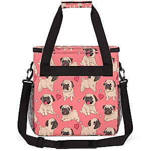 Pink Dog Pugs Puppies Coffee Maker Carring Bag Travel Storage Tote Bag Compatible with Keurig K-Mini or K-Mini Plus Portable Single Serve Coffee Brewer Case with Pockets for K-cup Pods