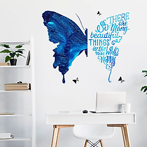 Maydahui Blue Butterfly Wall Sticker to Be Happy Inspirational Quotes Wall Decals (24x30 Inch) Peel Stick Removable Large Motivational Saying Art Mural Decor for Living Room Bedroom Nursery
