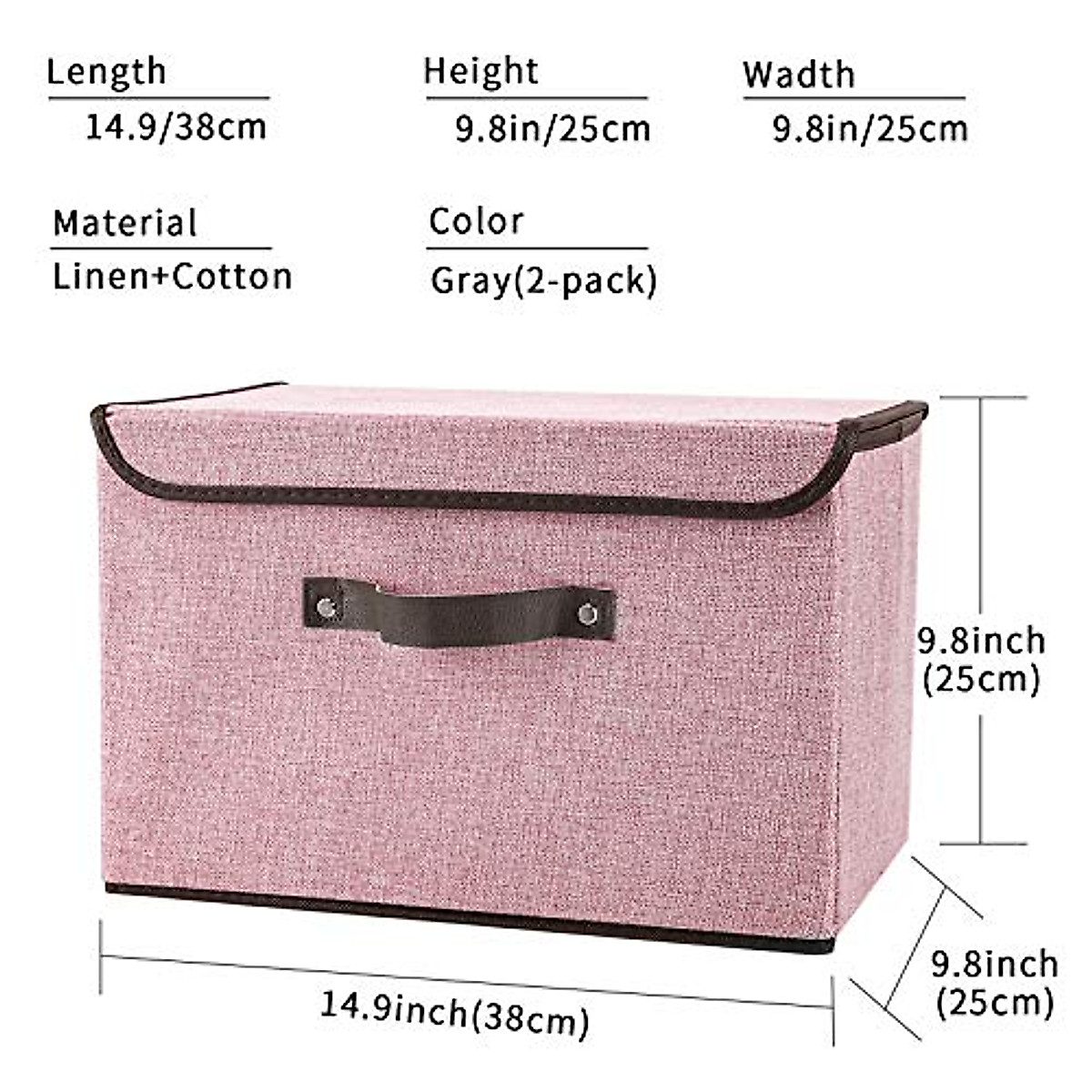 LeFroom 2 Pack Foldable Storage Boxes with Lid and Handles, Cotton and Linen Storage Bins and Baskets Organizer for Nursery, Closet, Bedroom, Home(Red)