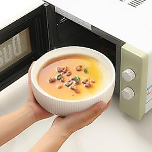 KMIGRUAN 60oz Salad Bowl Set,2 Pack Serving Bowls for Entertaining,8inch Large White Ceramic Bowl for Side Dishes,Soup, Pho, Cereal, Pasta, Fruit, Microwave and Dishwasher Safe