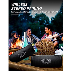 Ortizan M9 Extra BASS Wireless Bluetooth Portable Speaker, Powerful IPX7 Waterproof Outdoor Bluetooth Speaker, 30 Hours Battery, Dynamic LED Light, Wireless Stereo Pairing for Home, Party, Travel