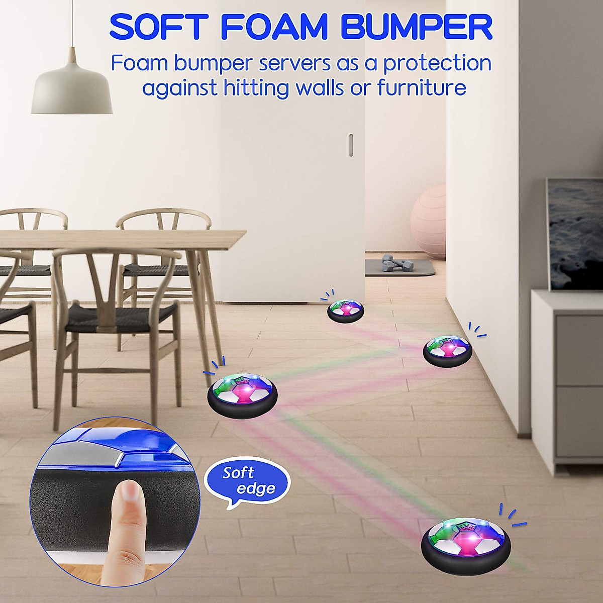 OASO Kids Toys Hover Hockey Soccer Ball Set with 3 Goals, Rechargeable Floating Air Soccer Ball with Led Light and Foam Bumper, Indoor Outdoor Sports Games Toys Gifts for Boys Girls Aged 3 4 5 6-12