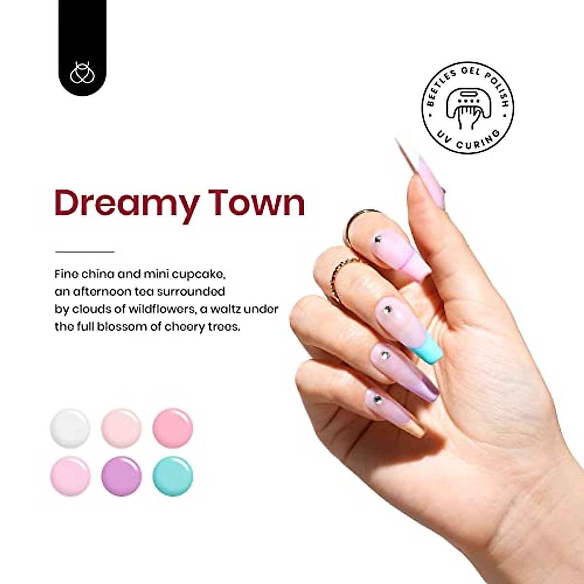 beetles Gel Polish Nail Set 20 Colors Dreamy Town Collection Pastel Girly Sparkle Glitter Uv Gel 2023 Macaroon Bright Manicure Kit for Girls Women with 3Pcs Base Top Coat