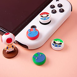 PERFECTSIGHT Cute Thumb Grips Cap Compatible with Nintendo Switch Joycon/OLED/Lite, Soft Silicon Joystick Caps, Kawaii Skin Button Stick Cover 3D Analog Kit for NS Controller, Mario Luigi Bros