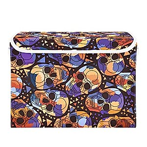 innewgogo Skull Purple Shadow Storage Bins with Lids for Organizing Closet Organizers with Handles Oxford Cloth Storage Cube Box for Books