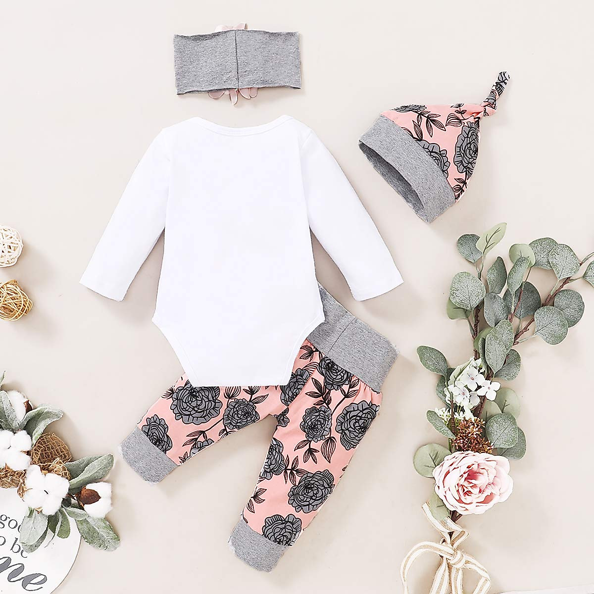 Renotemy Infant Baby Clothes Girl Newborn Outfits Long Sleeve Romper Pants Set 0-3 Months Baby Girl Clothes Outfit Sets