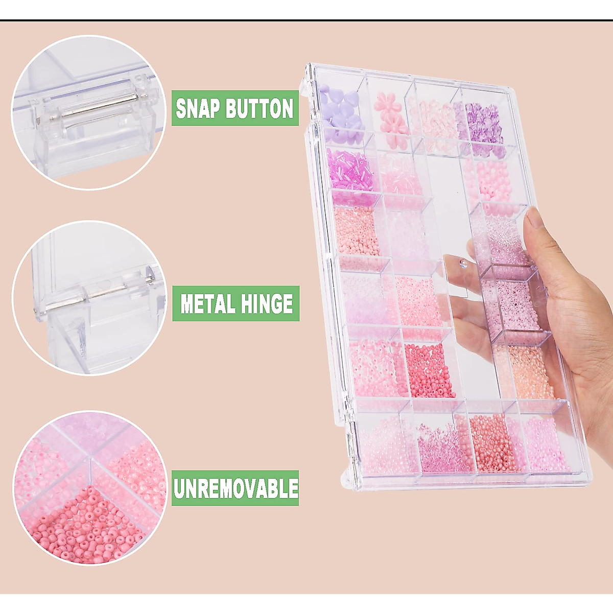 Bead Organizer Conatiner (3 Pack) 21 Grids Diamond Painting Storage Containers, Portable Crafts Organizers and Storage, Clear Compartment Container Storage for Jewelry, Fishing Tackles Glitter or Seed