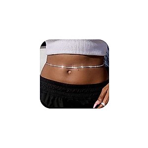 Zehory Rhinestone Waist Chain Sexy Body Chains Crystal Belly Chain Jewelry for Women(Silver)