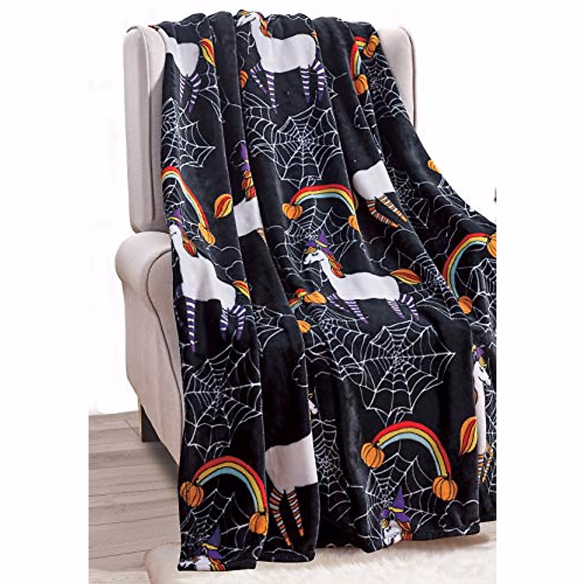 Elegant Comfort Lightweight Throw Blanket- Halloween Themed, Soft, Cozy and Plush- Throw Blankets, Perfect for Lounging This Spooky Season, 50 x 60 inches, Black Unicorn, Throw Blanket